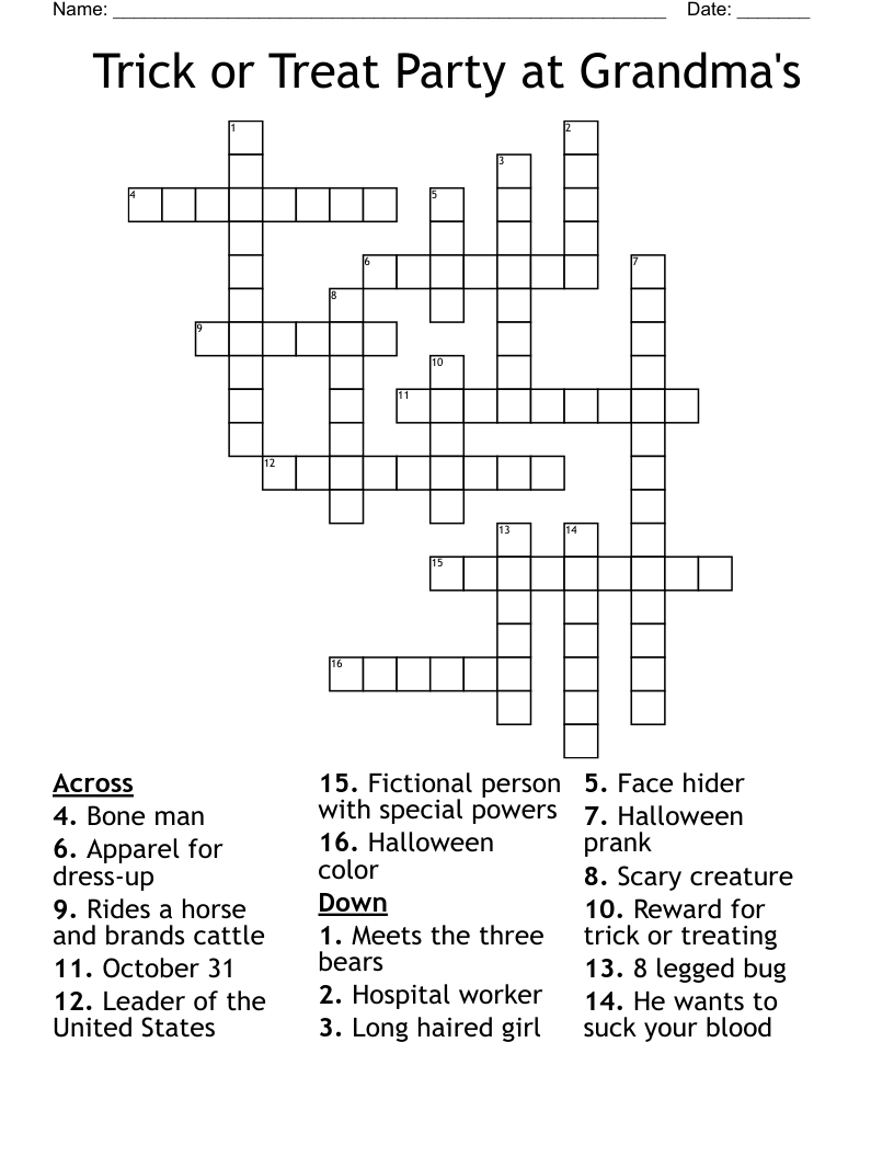 Trick or Treat Party at Grandma's Crossword - WordMint