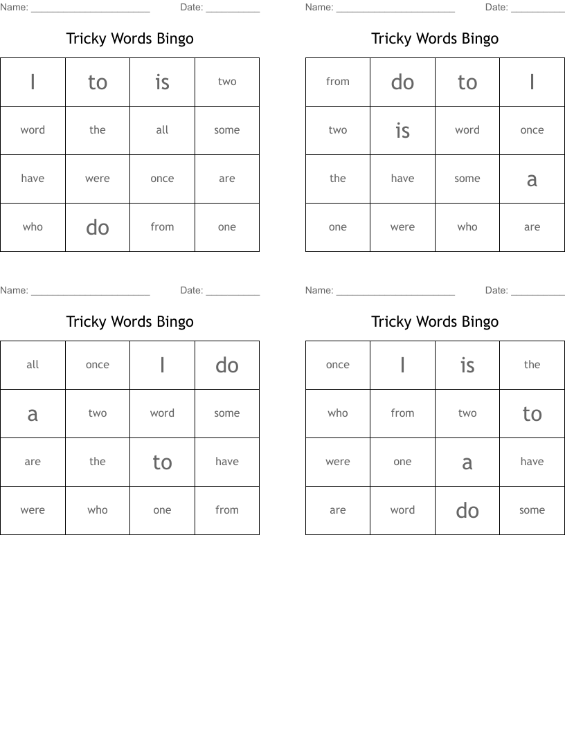 Tricky Words Bingo - WordMint