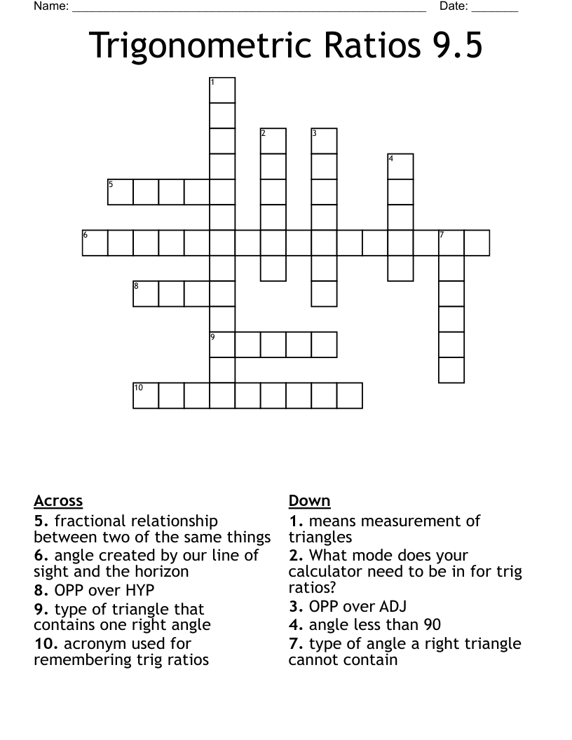 Trigonometric Ratios 9 5 Crossword WordMint