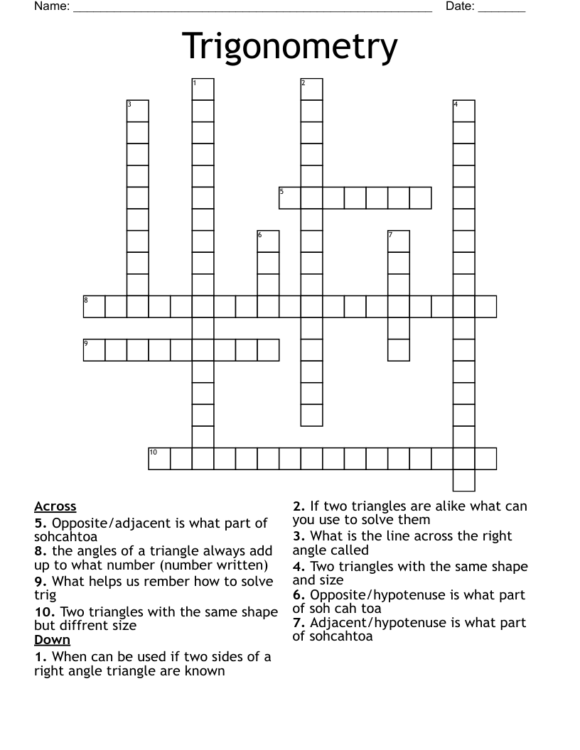 Intro To Trigonometry Crossword WordMint