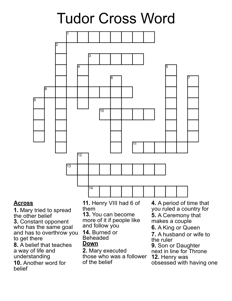 Tudor Cross Word - WordMint