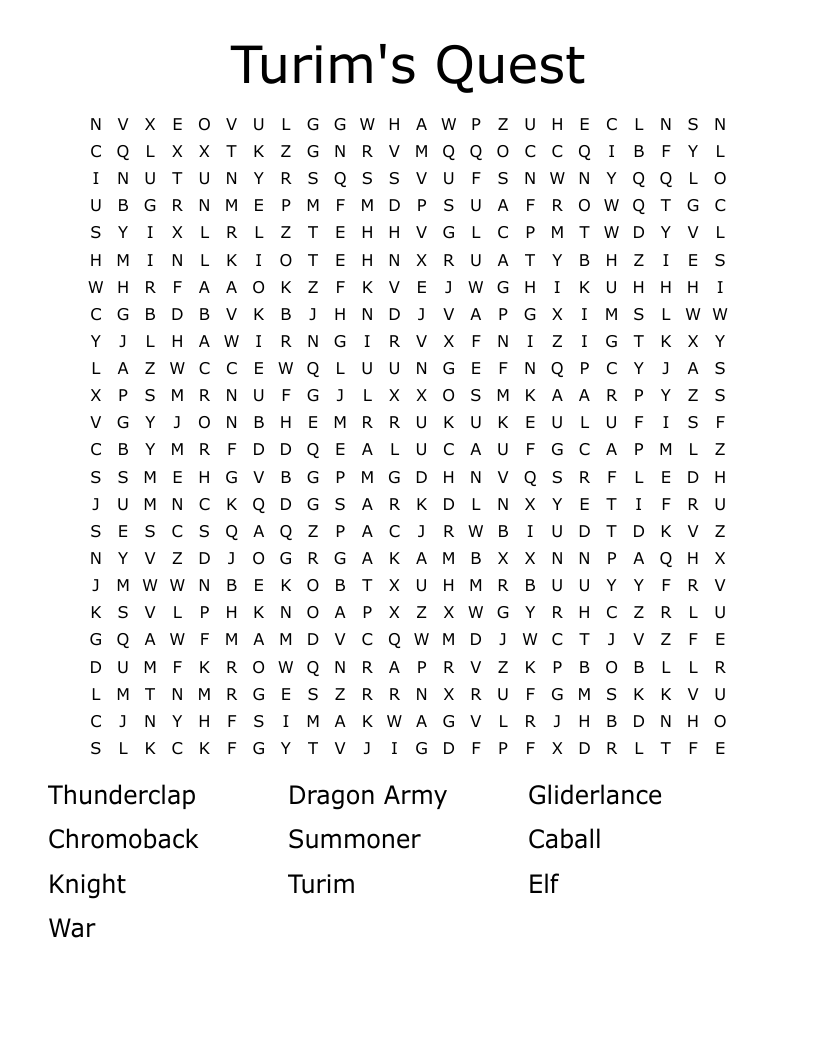 Turim's Quest Word Search - WordMint