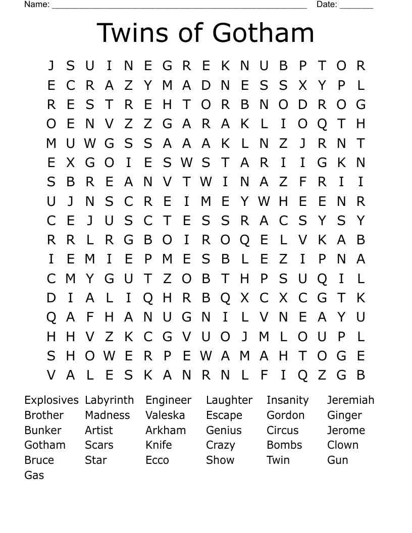 Twins of Gotham Word Search - WordMint