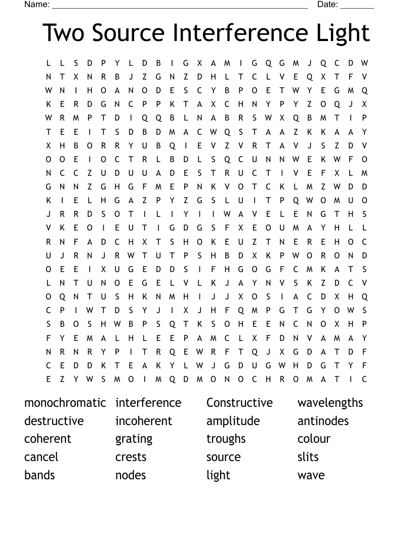 Two Source Interference Light Word Search - WordMint