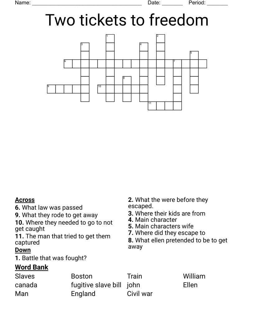Two tickets to freedom Crossword - WordMint