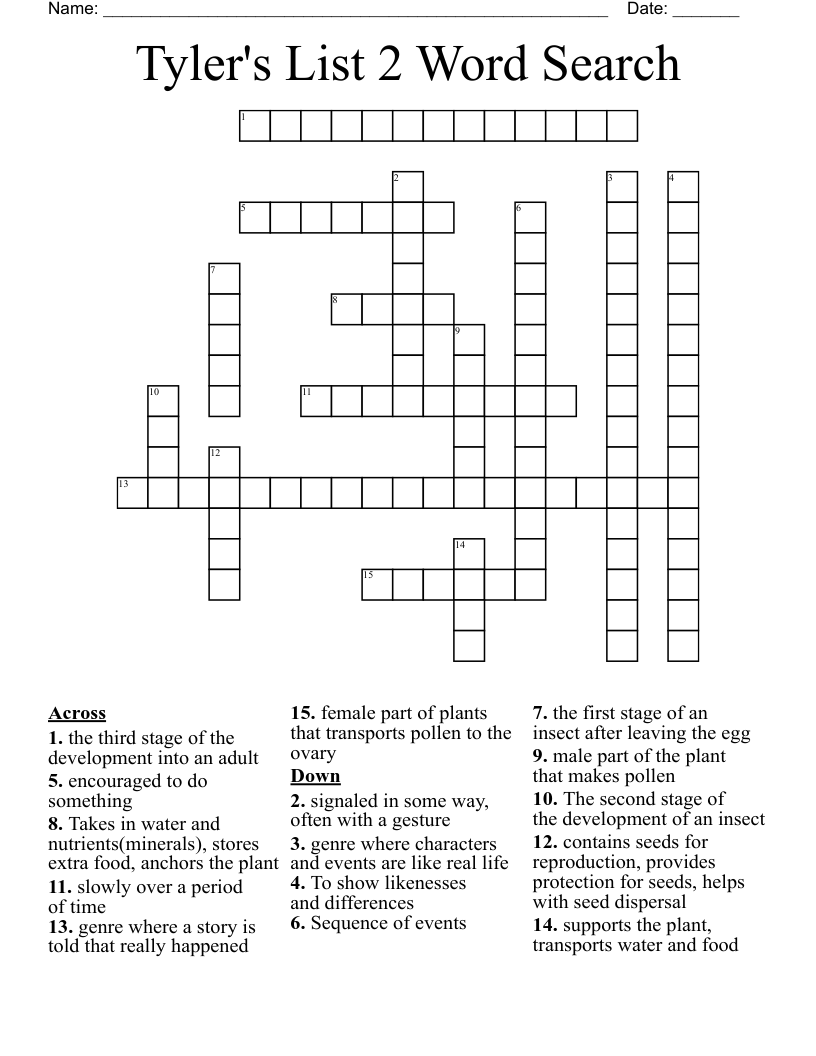 Tyler's List 2 Word Search Crossword - WordMint