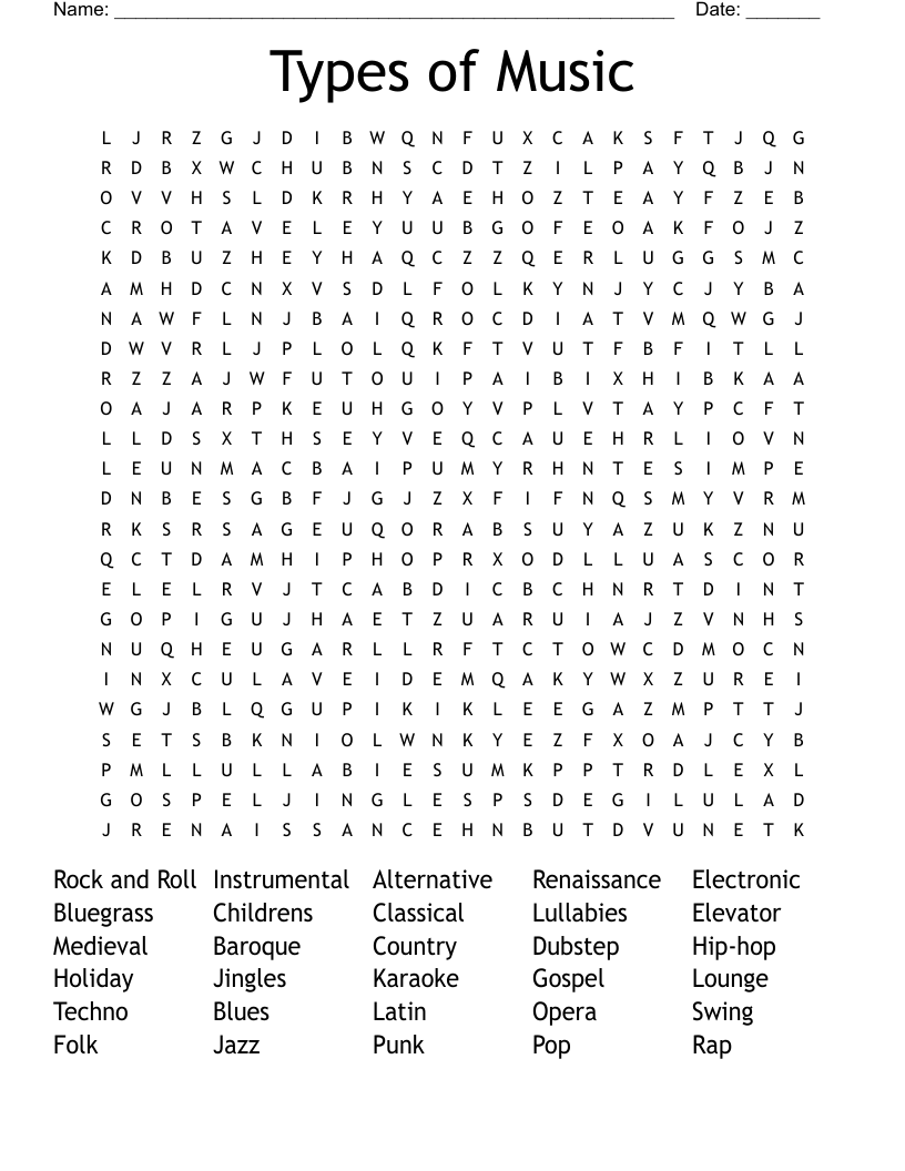 Music Styles Word Search WordMint