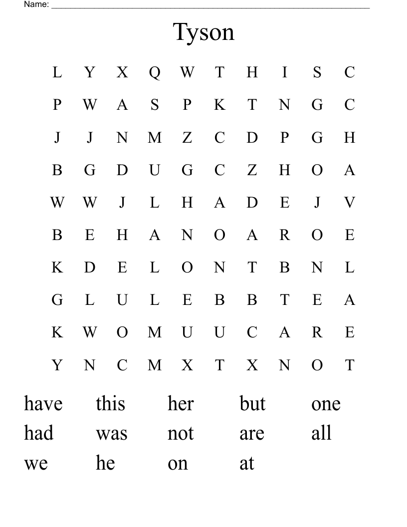 Tyson Word Search - WordMint