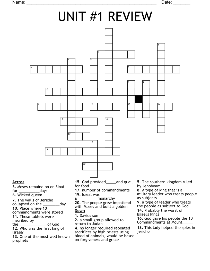 UNIT #1 REVIEW Crossword - WordMint
