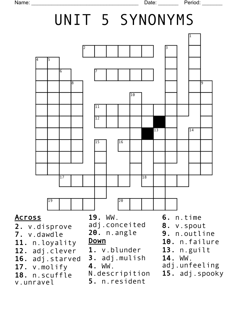 UNIT 5 SYNONYMS Crossword WordMint