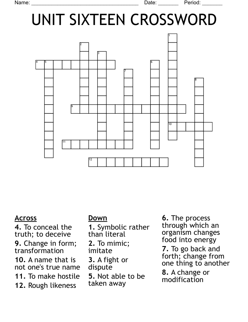 UNIT SIXTEEN CROSSWORD WordMint