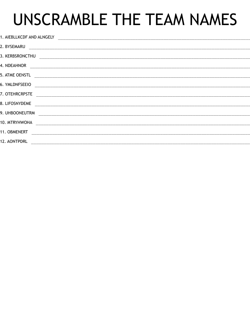 UNSCRAMBLE THE TEAM NAMES WordMint