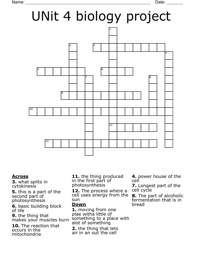 UNit 4 Biology Project Crossword WordMint UNit 4 Biology Project Crossword WordMint