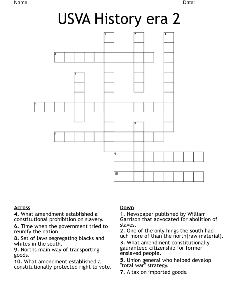 USVA History era 2 Crossword - WordMint