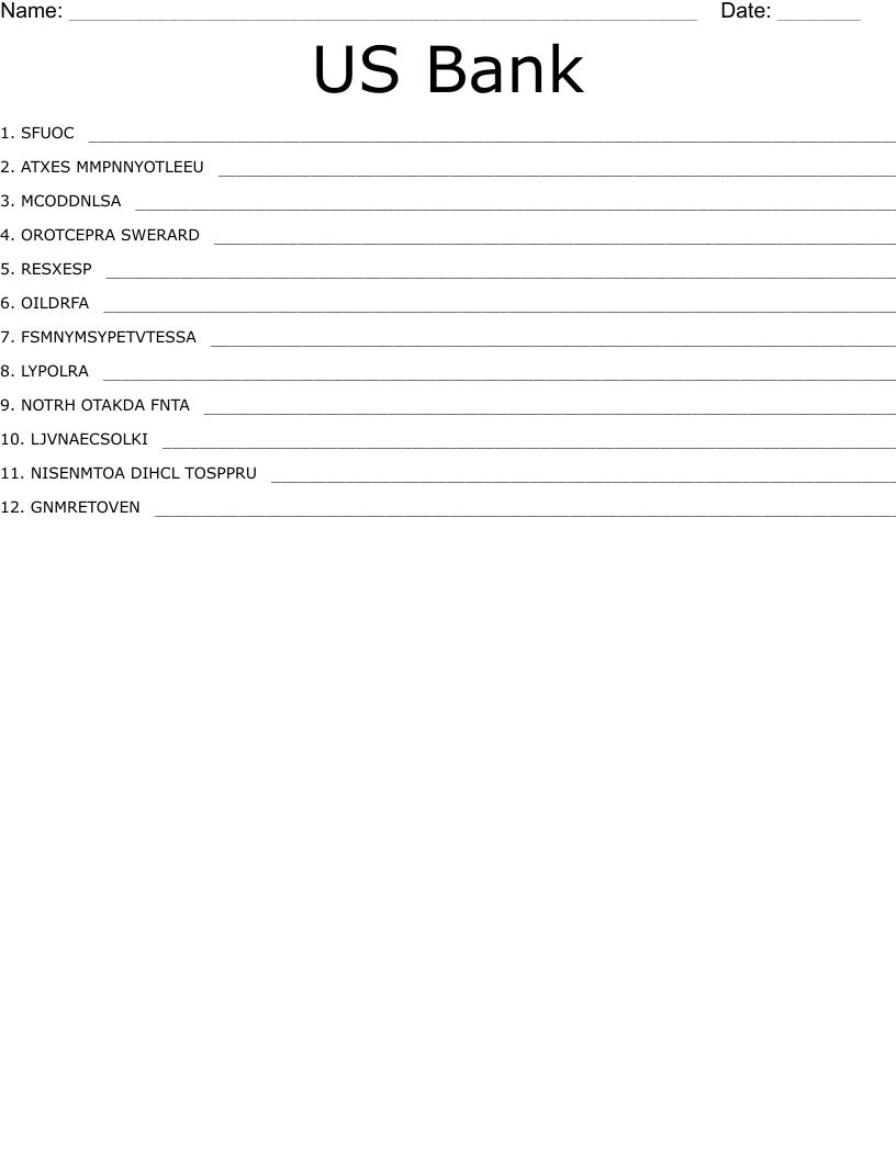 US Bank Word Scramble - WordMint