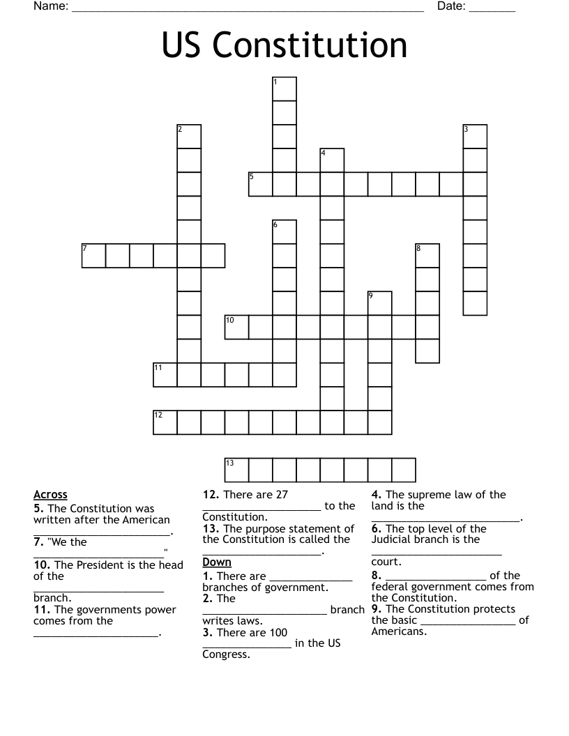 US Constitution Crossword - WordMint