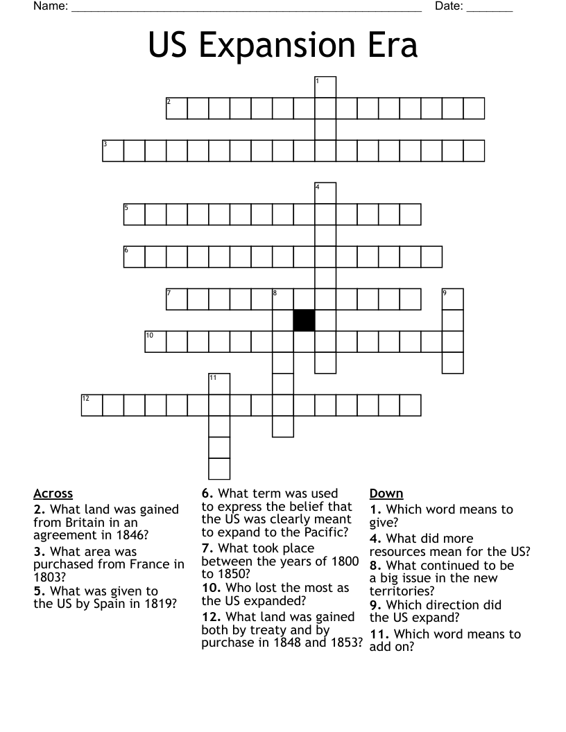 US Expansion Era Crossword - WordMint