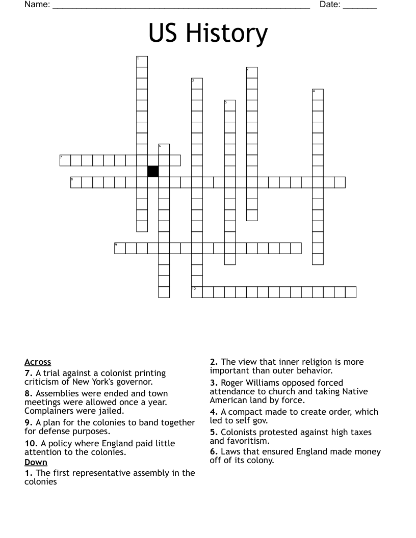 US History Crossword - WordMint