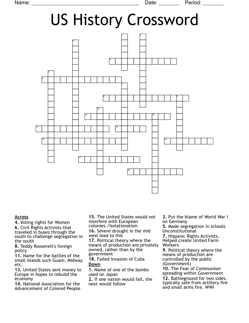US History Crossword - WordMint