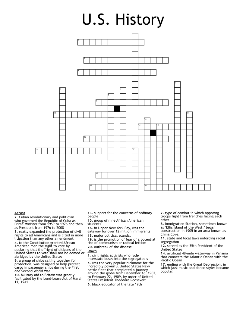 U.S. History Crossword - WordMint