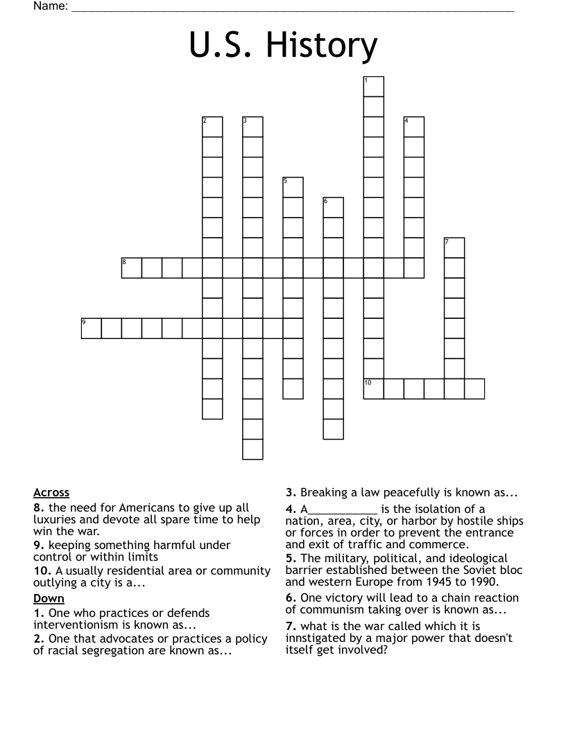U.S. History Crossword - WordMint