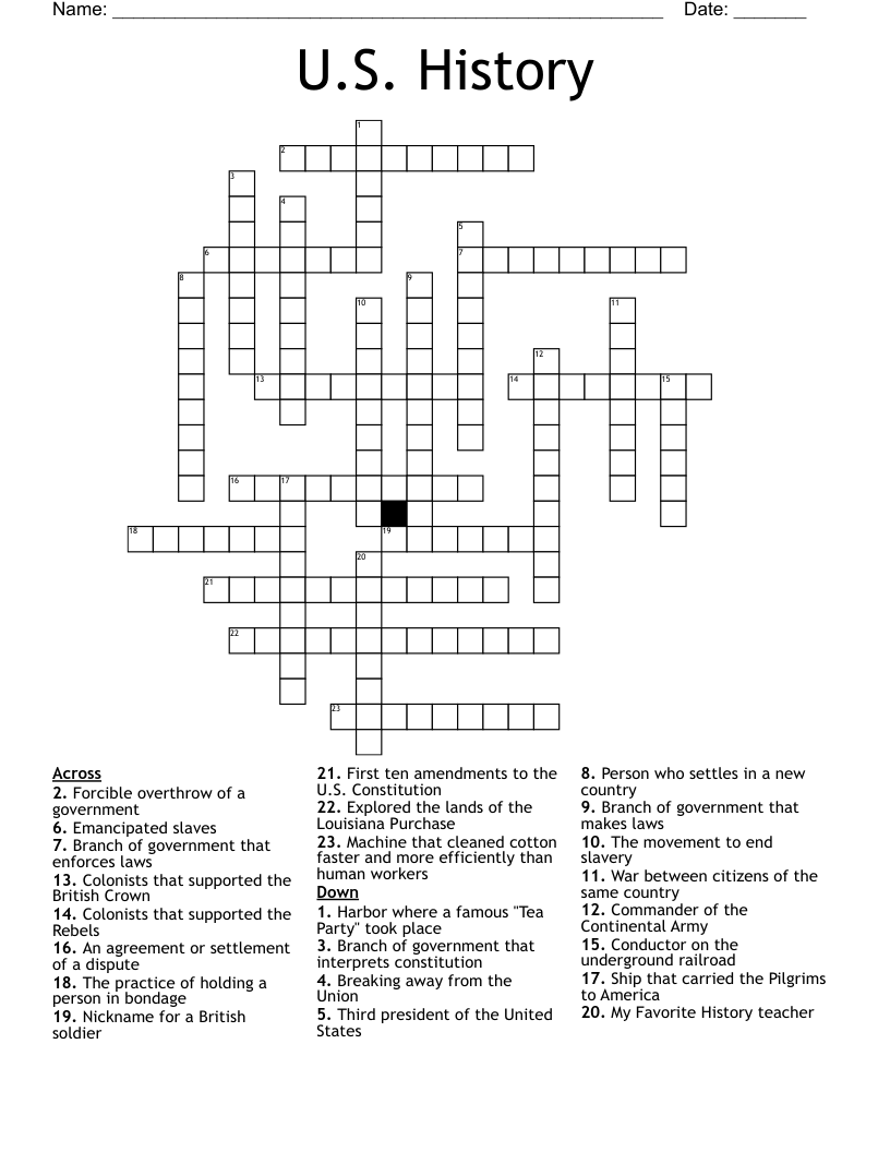 U.S. History Crossword - WordMint