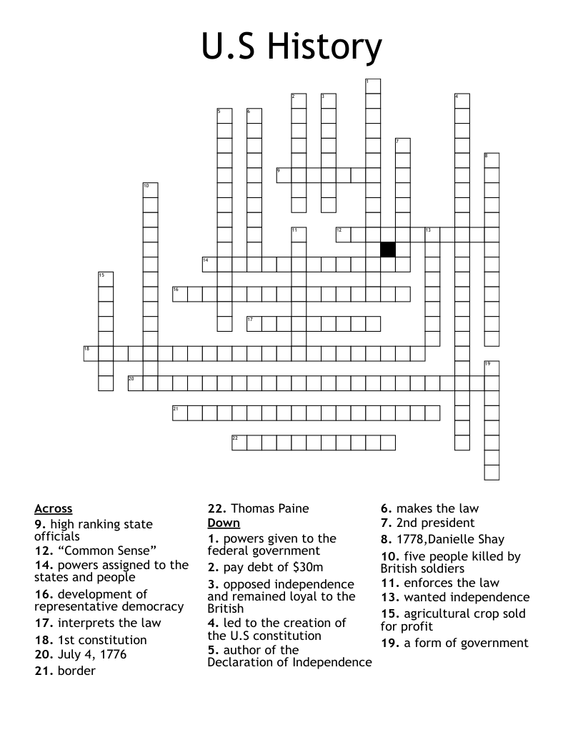 U.S History Crossword - WordMint