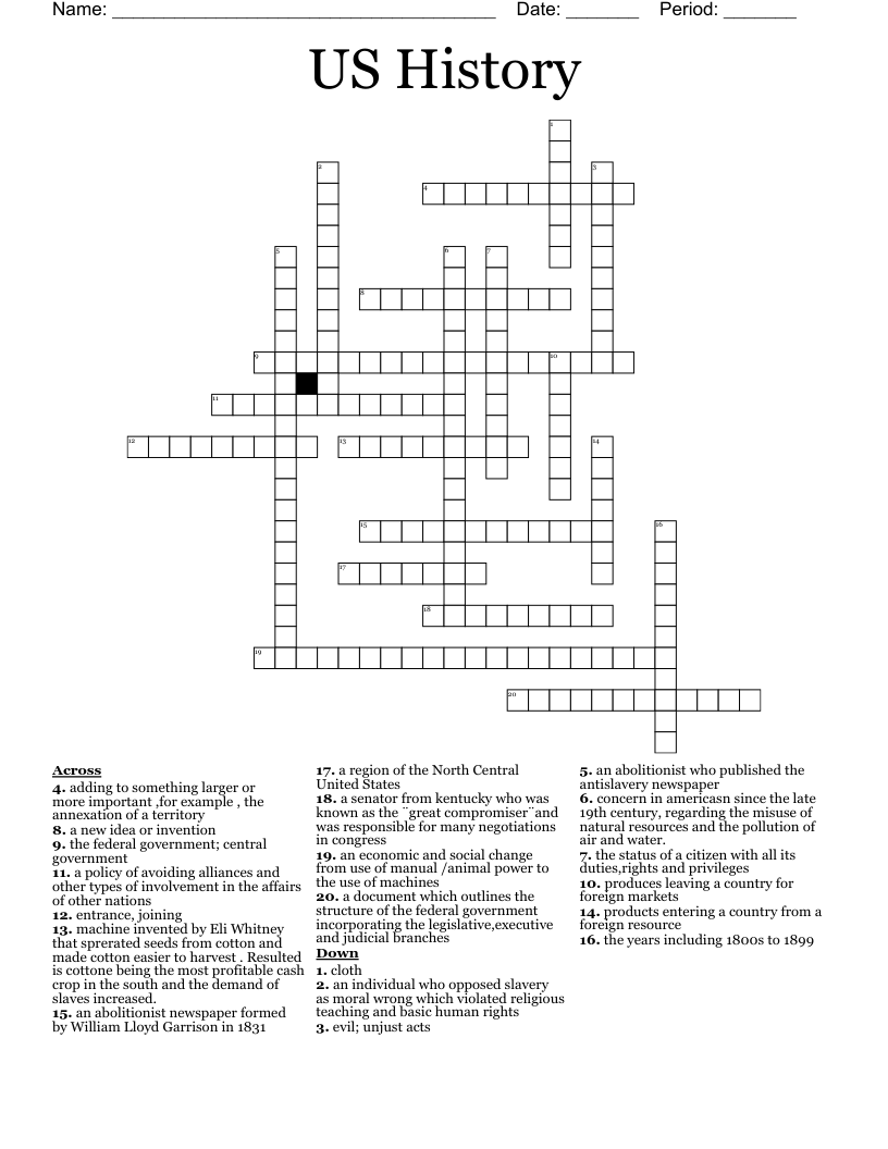 US History Crossword - WordMint