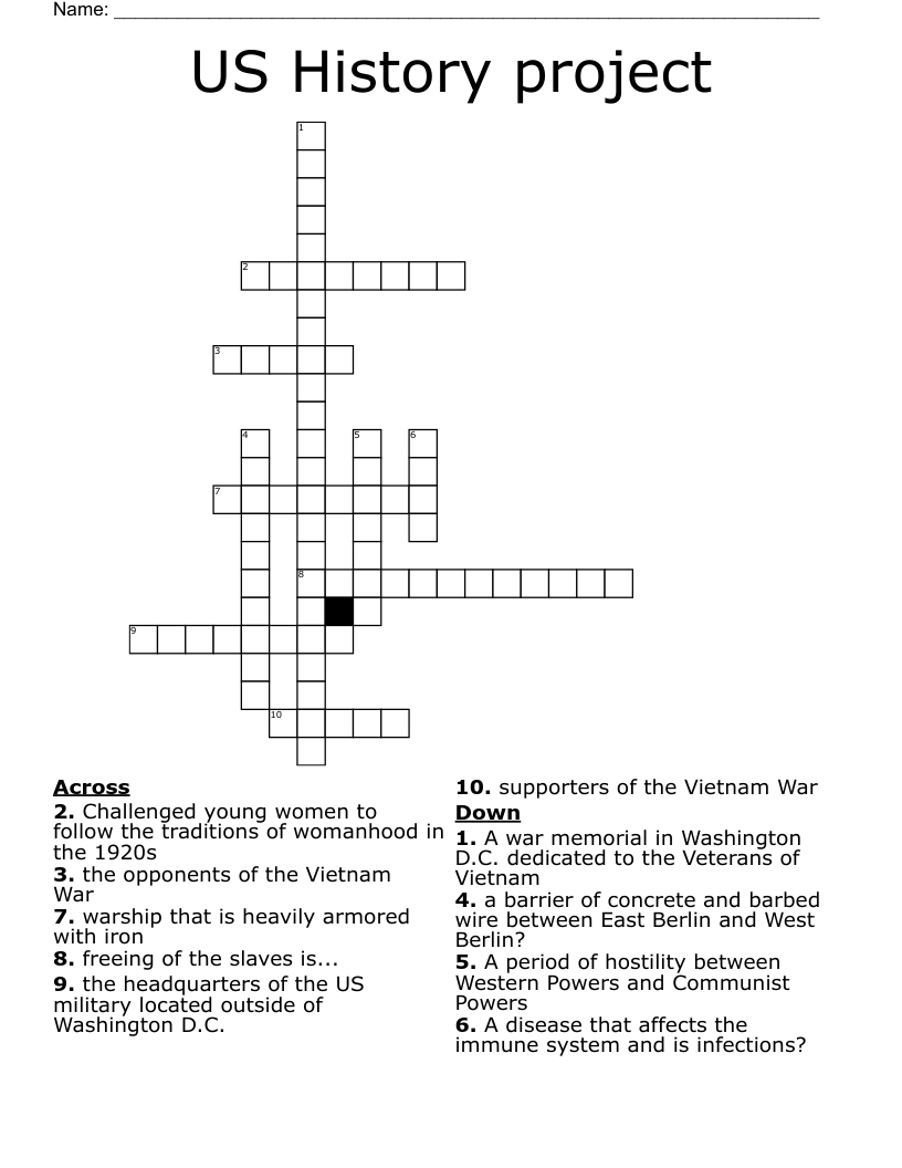 US History project Crossword - WordMint
