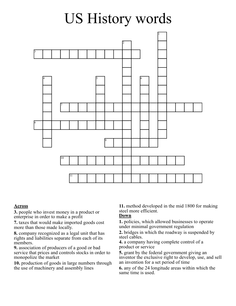 US History words Crossword - WordMint