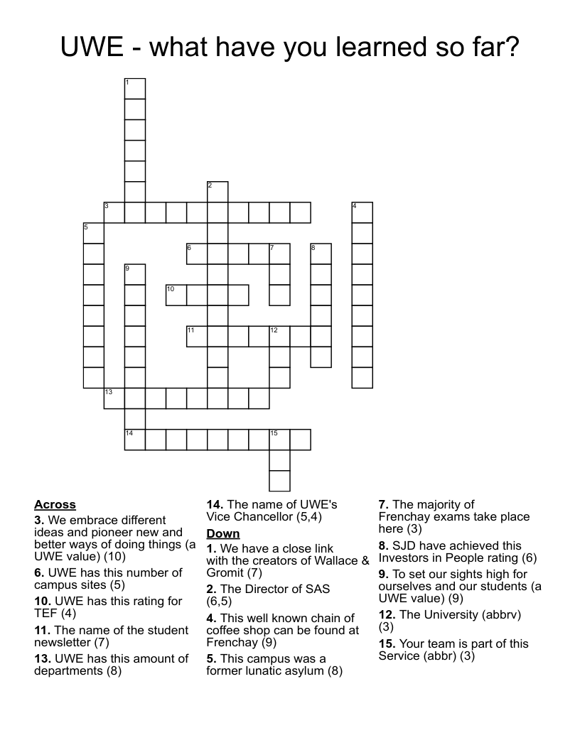 UWE What Have You Learned So Far Crossword WordMint