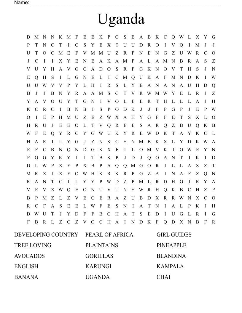 Uganda Word Search - WordMint