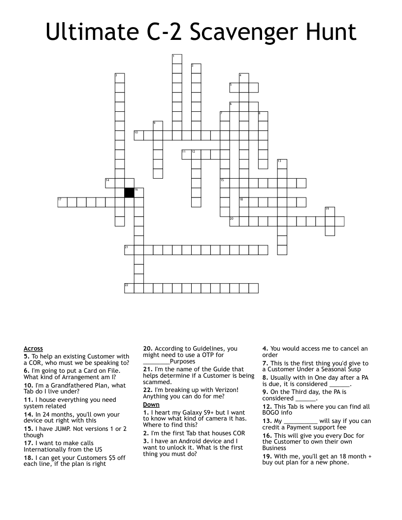 Ultimate C-2 Scavenger Hunt Crossword - WordMint