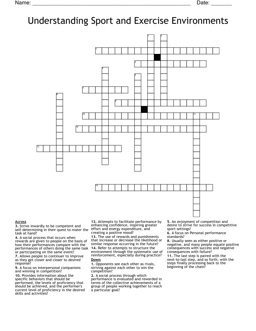 Understanding Sport and Exercise Environments Crossword - WordMint