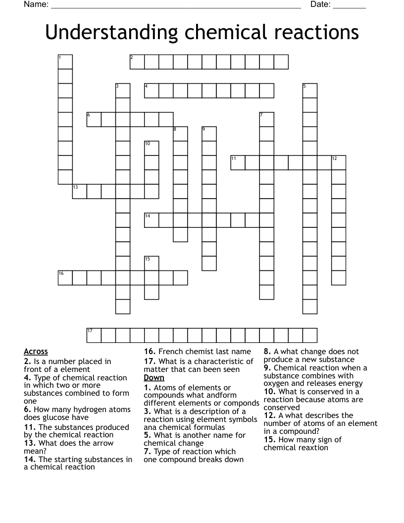 Understanding chemical reactions Crossword - WordMint