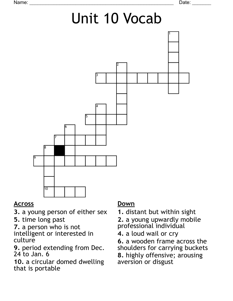 Unit 10 Vocab Crossword - WordMint