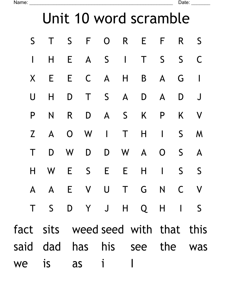 Unit 10 word scramble Word Search - WordMint