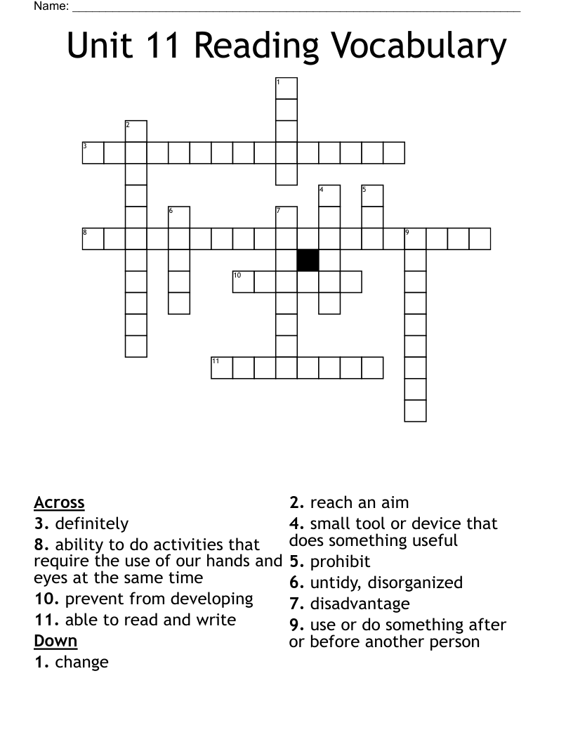 Unit 11 Reading Vocabulary Crossword WordMint