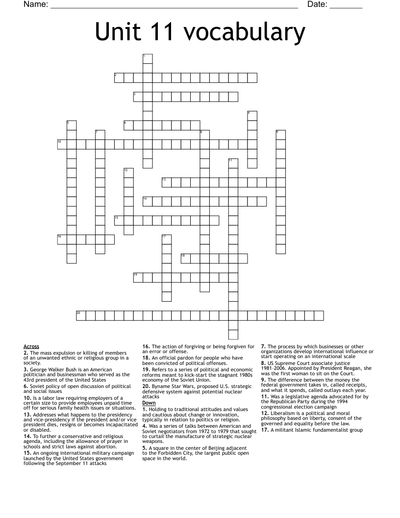 Unit 11 vocabulary Crossword - WordMint