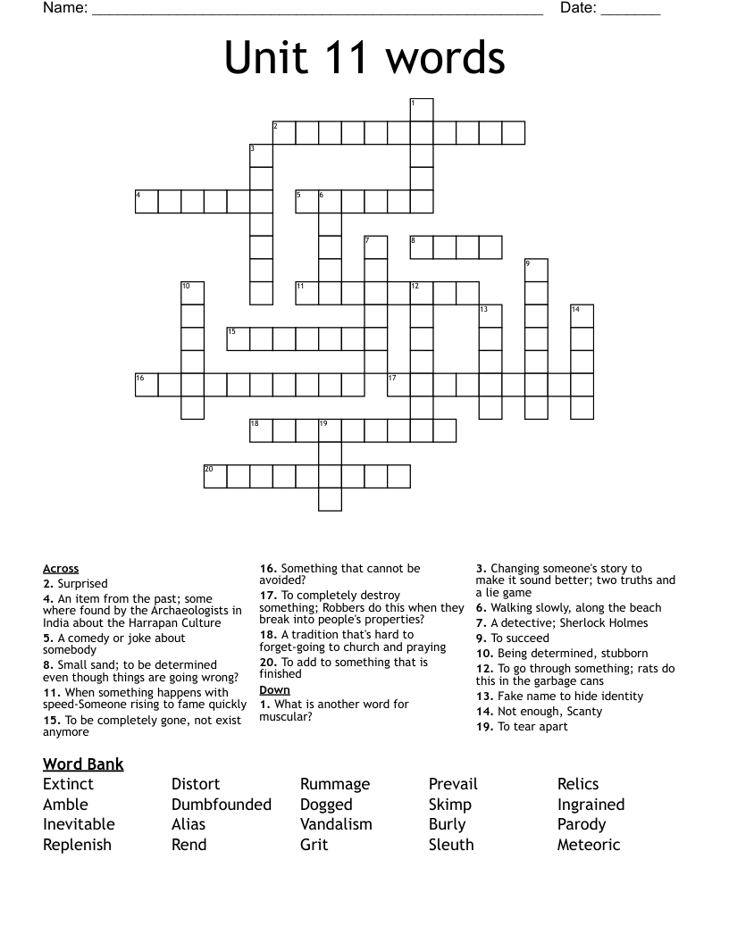 Unit 11 Words Crossword WordMint