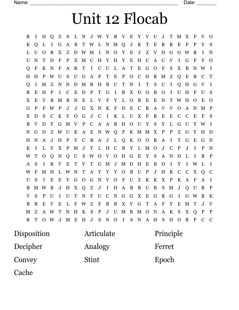 Unit 12 Flocab Word Search - WordMint