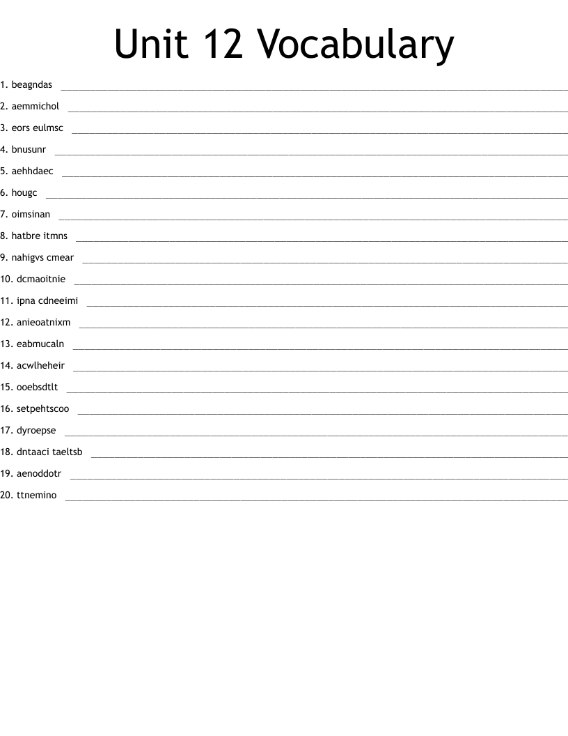 Unit 12 Vocabulary Word Scramble - WordMint