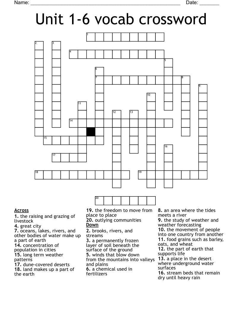 Unit 1-6 vocab crossword - WordMint
