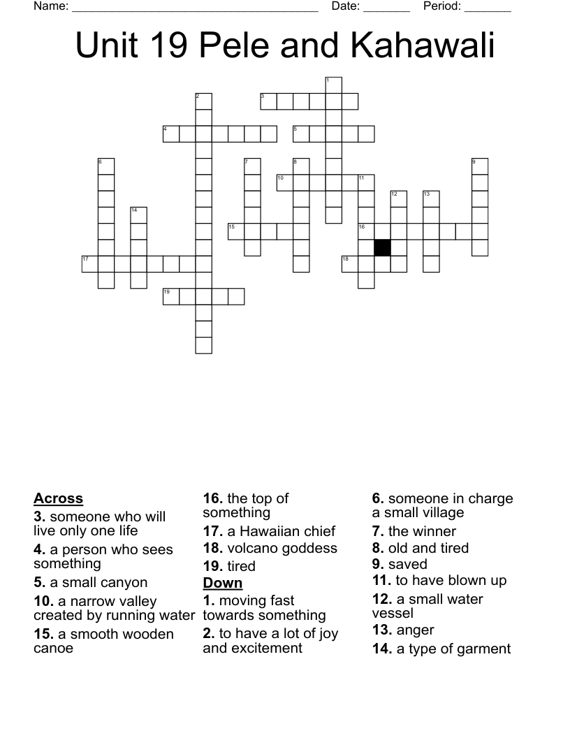Unit 19 Pele and Kahawali Crossword - WordMint
