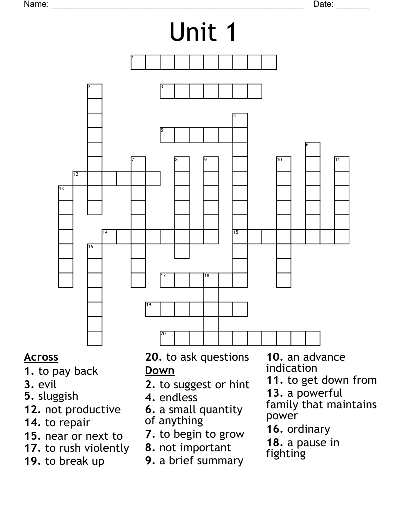 Lesson 1 Vocabulary Crossword WordMint