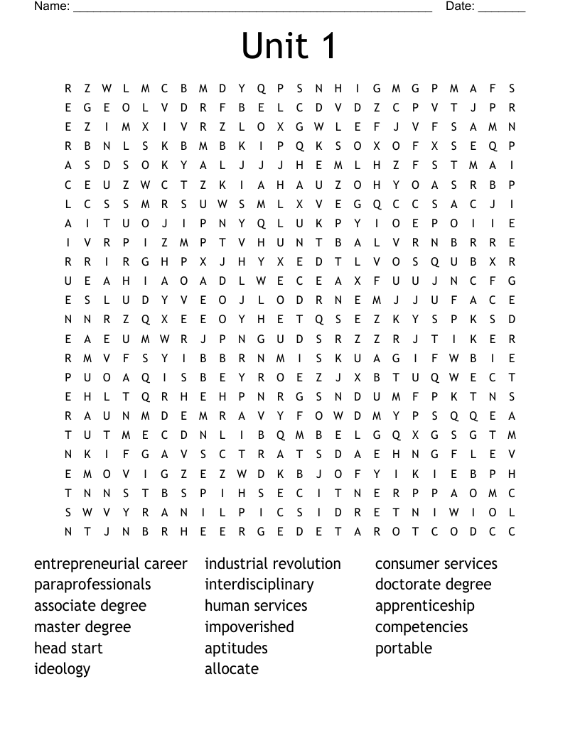 Unit 1 Word Search - WordMint