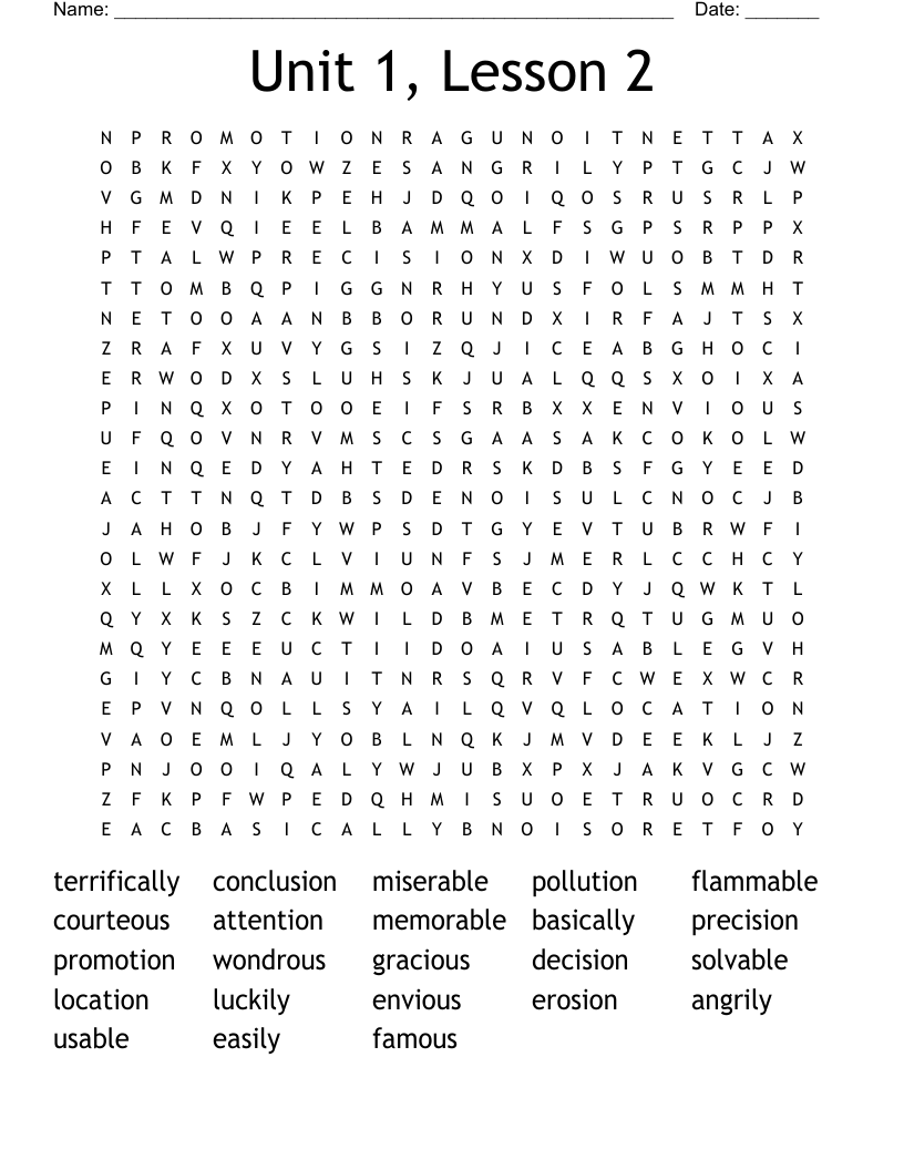 Unit 1, Lesson 2 Word Search - WordMint