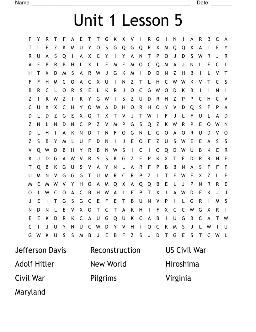 Unit 1 Lesson 5 Word Search - WordMint