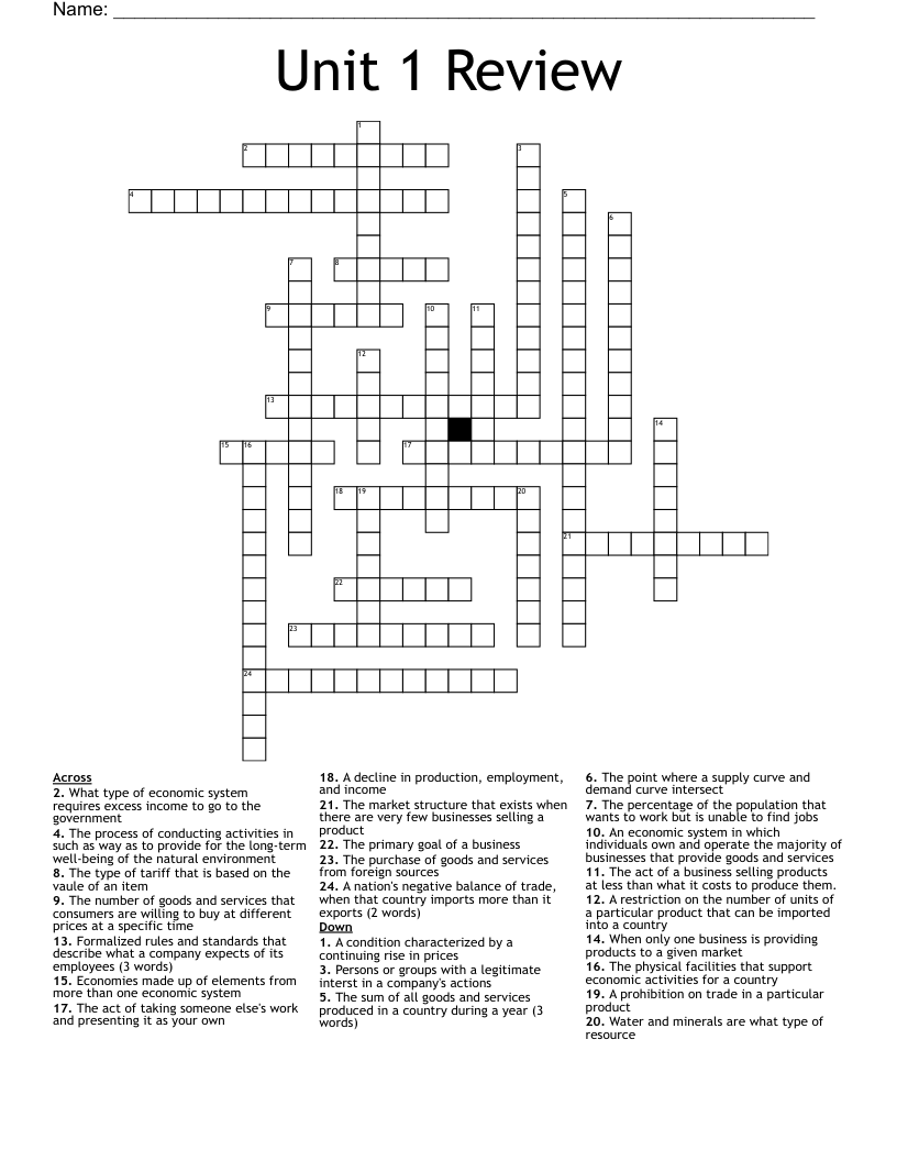 Unit 1 Review Crossword - WordMint