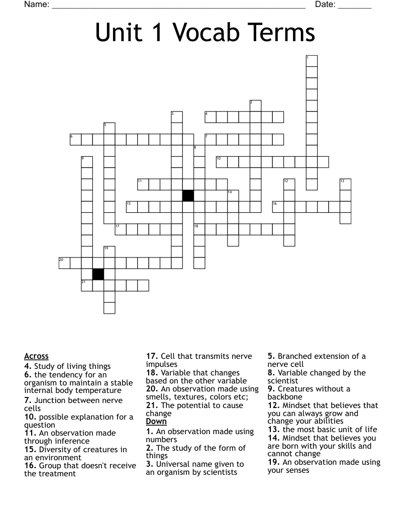 Unit 1 Vocab Terms Crossword - WordMint